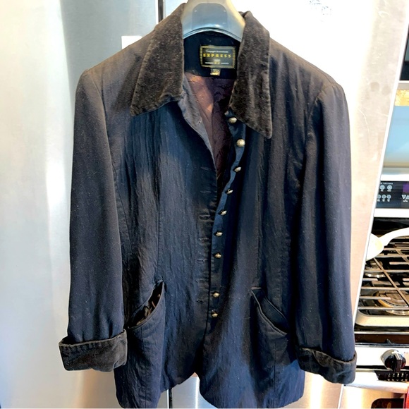 Express | Jackets & Coats | 9s Express Black Wool Blazer Jacket Velvet ...